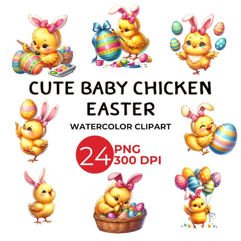 Easter Baby Chick Clipart: Watercolor Bunny PNG Images (digital ...