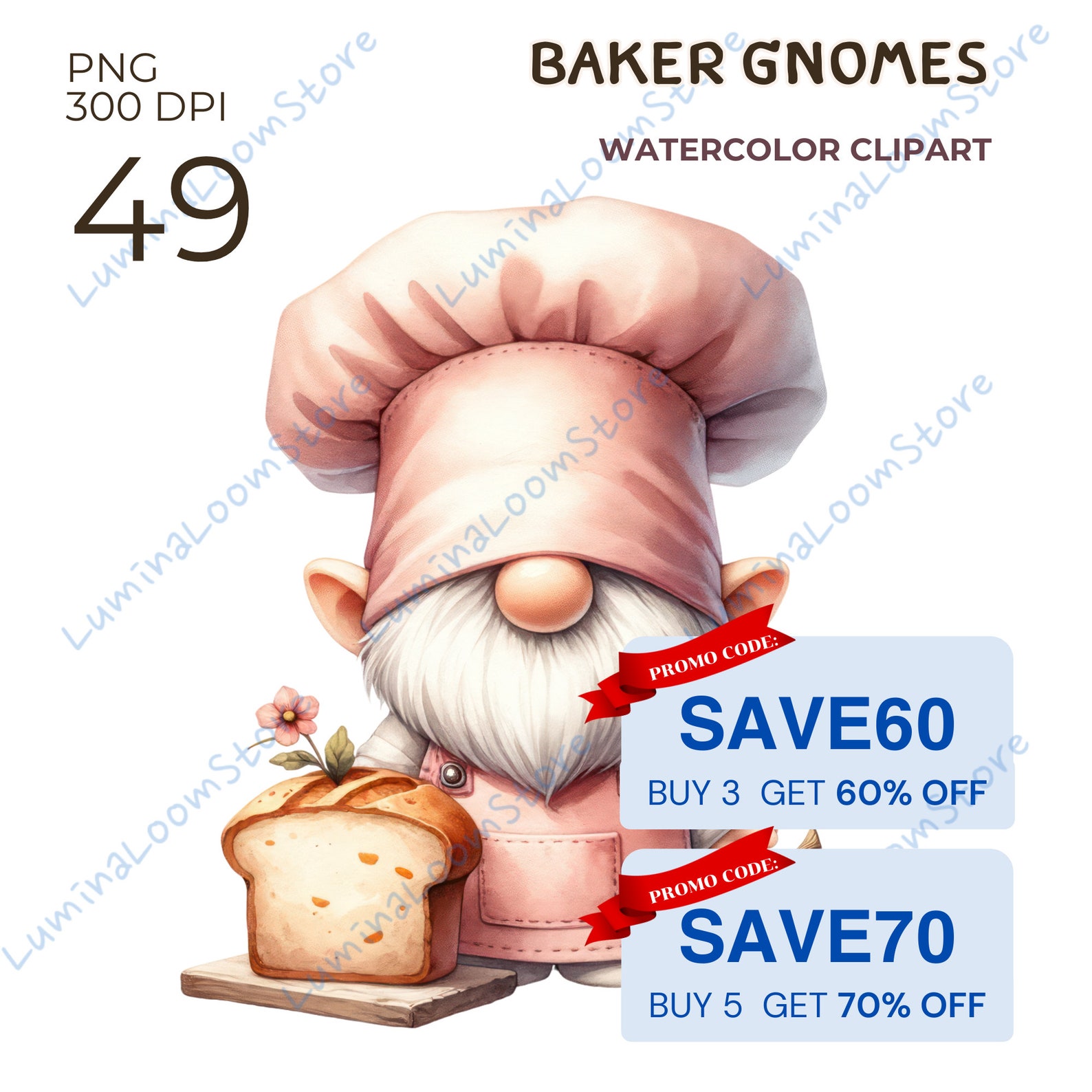 Baker Gnomes Watercolor Clipart Set - Cute Kitchen Gnomes, Chef Gnome ...