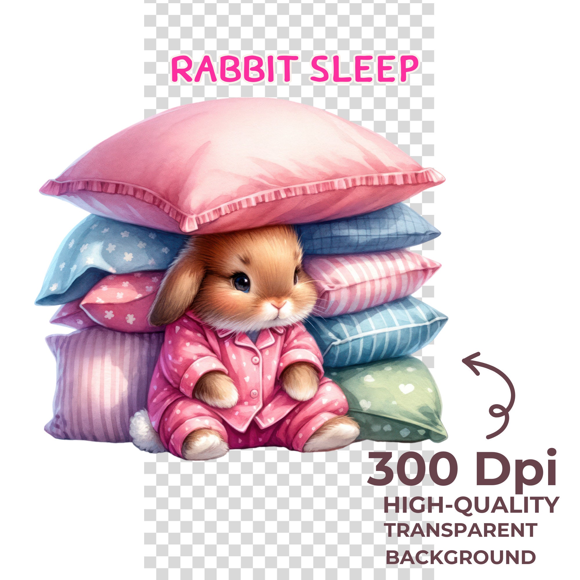 Slumbering Bunny Watercolor Clipart - Peaceful Rabbit Sleep ...