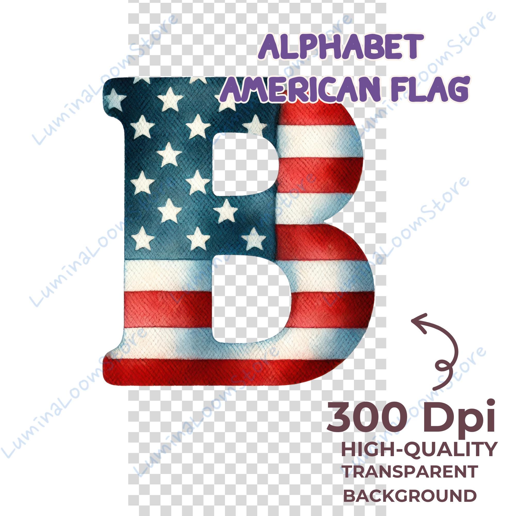 American Flag Alphabet Clipart, 36 PNG Digital Letters & Numbers ...