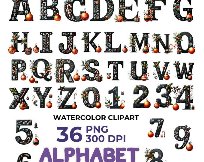 Christmas Alphabet & Numbers Clipart: Santa Claus Watercolor PNG ...