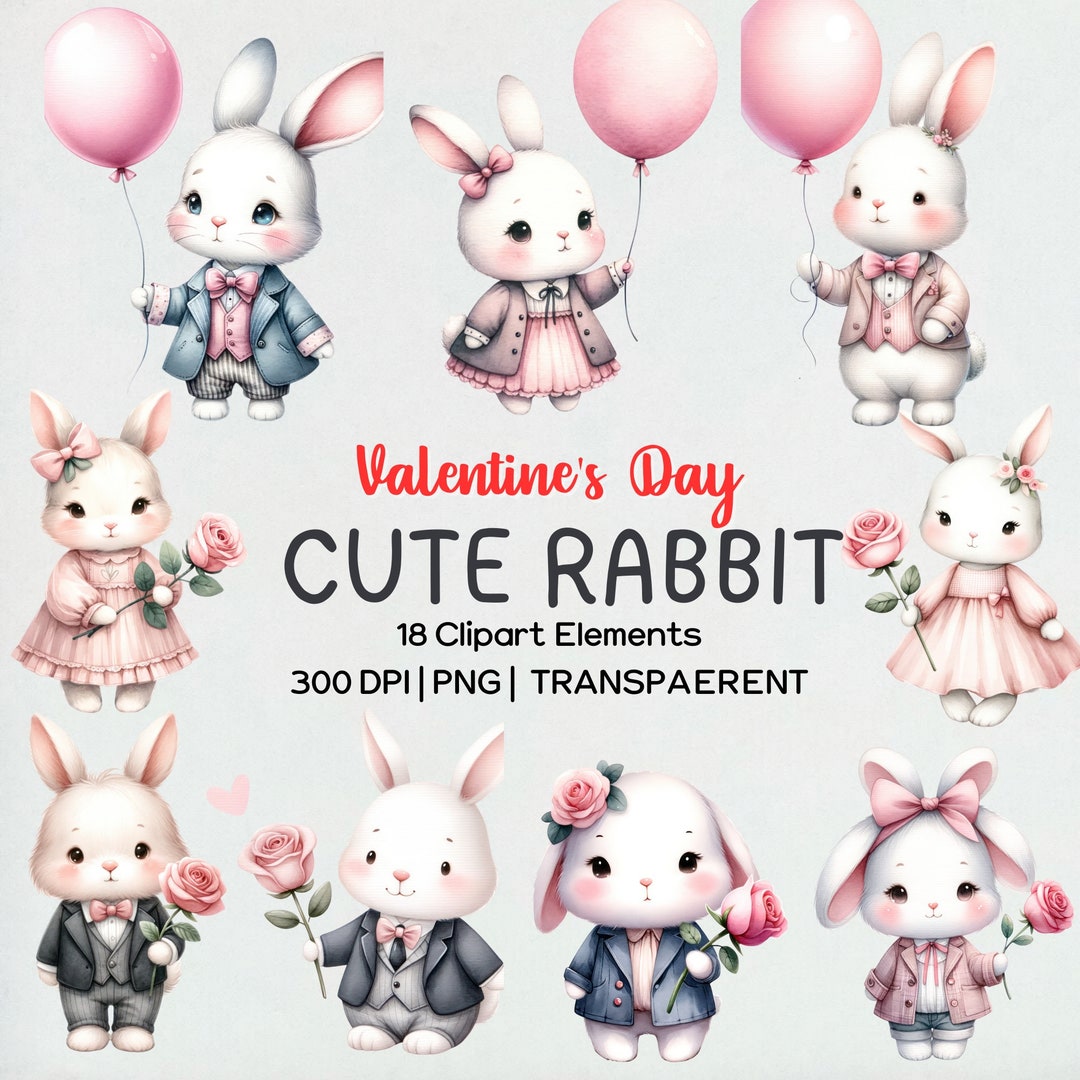 Watercolor Valentine's Bunny Clipart, Bunny Clipart Collection ...