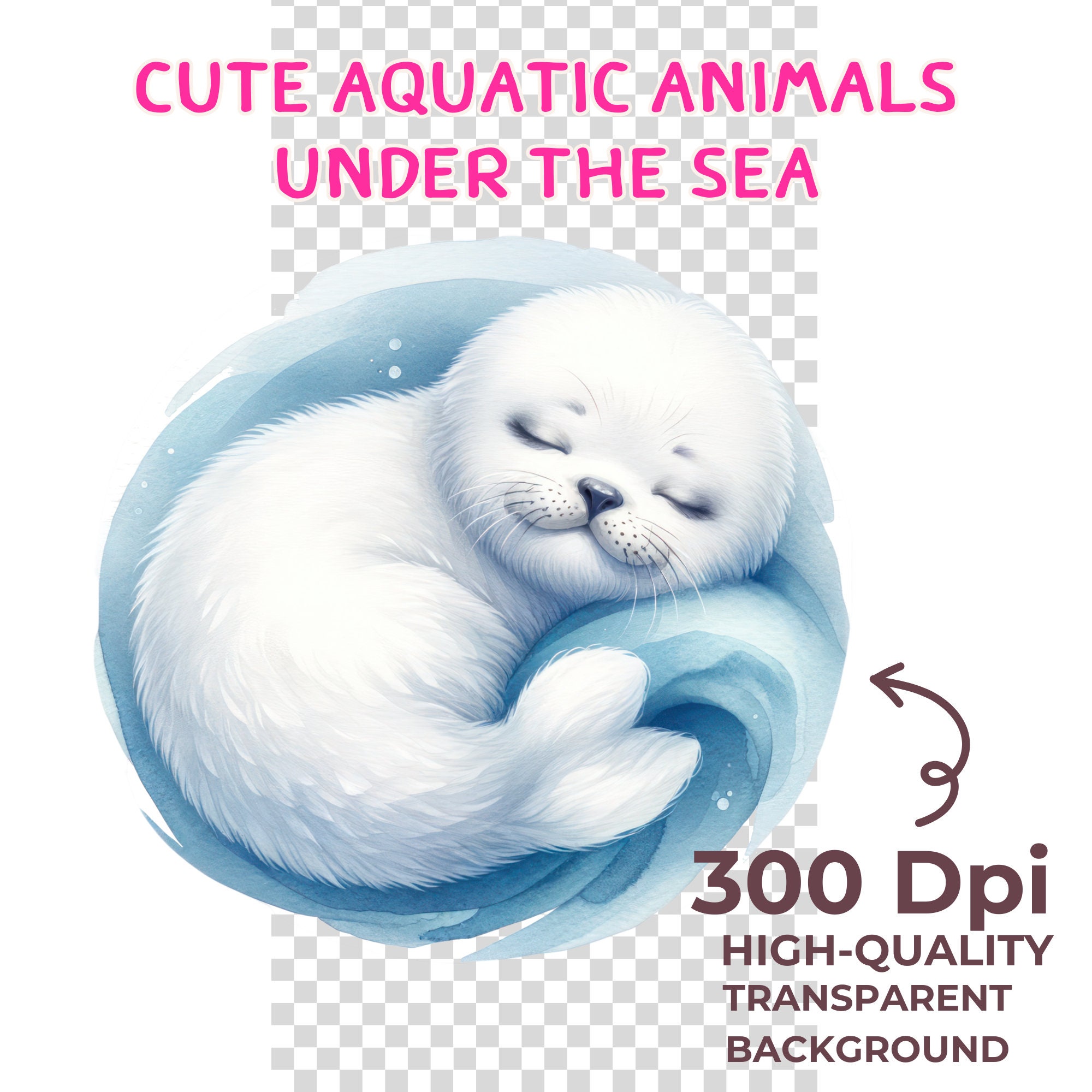 Under the Sea Watercolor Clipart Cute Aquatic Animals PNG Collection ...