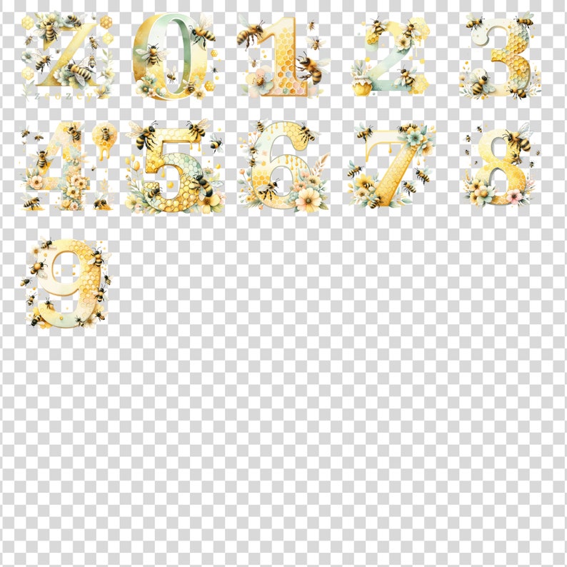 Bee-themed Alphabet and Numbers Clipart Set Watercolor ABC and 123 PNG ...