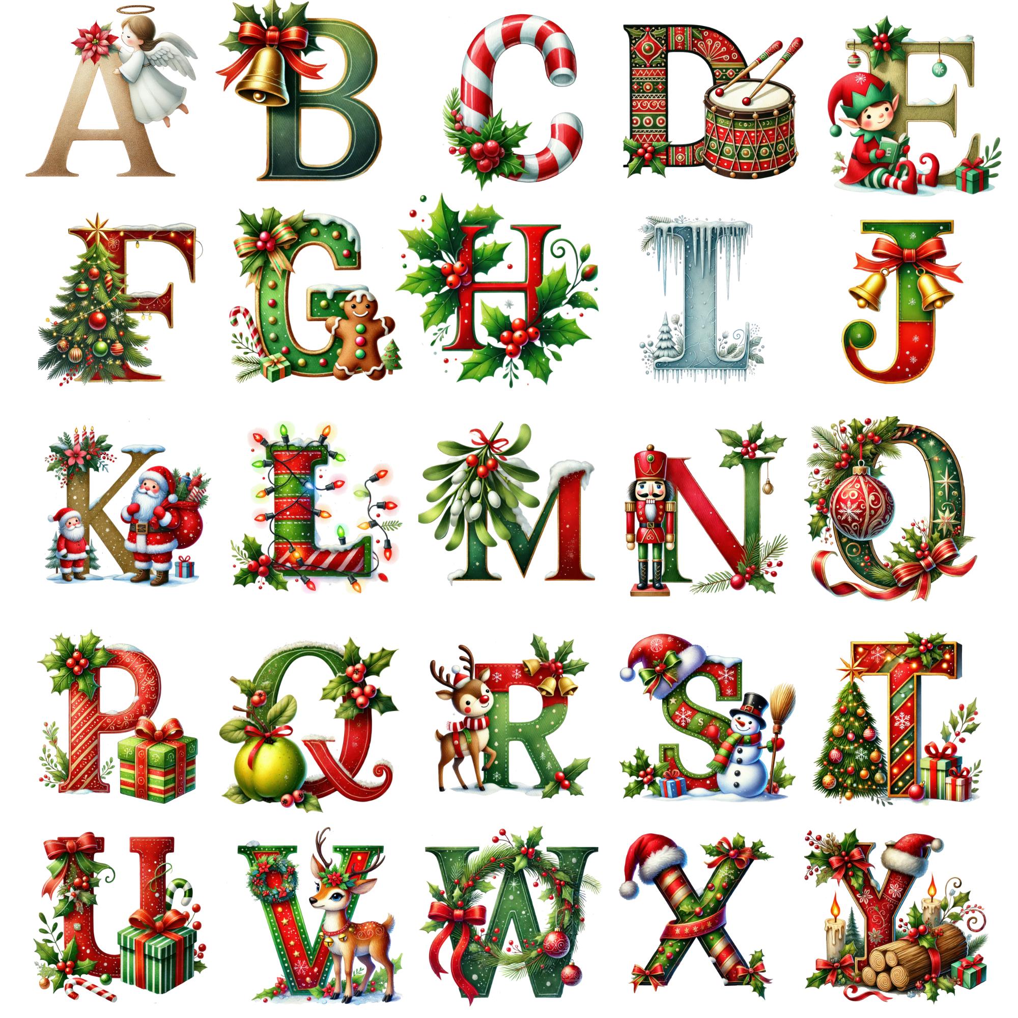 Christmas Watercolor Alphabet Clipart: Festive PNG Letters & Numbers ...