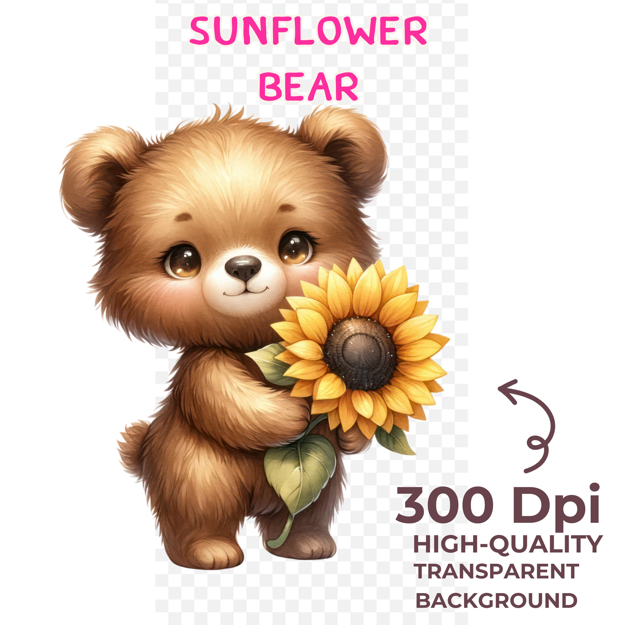 Sunflower Bear Clipart, Watercolor Sunflower Bear, Sunflowers, Teddy ...