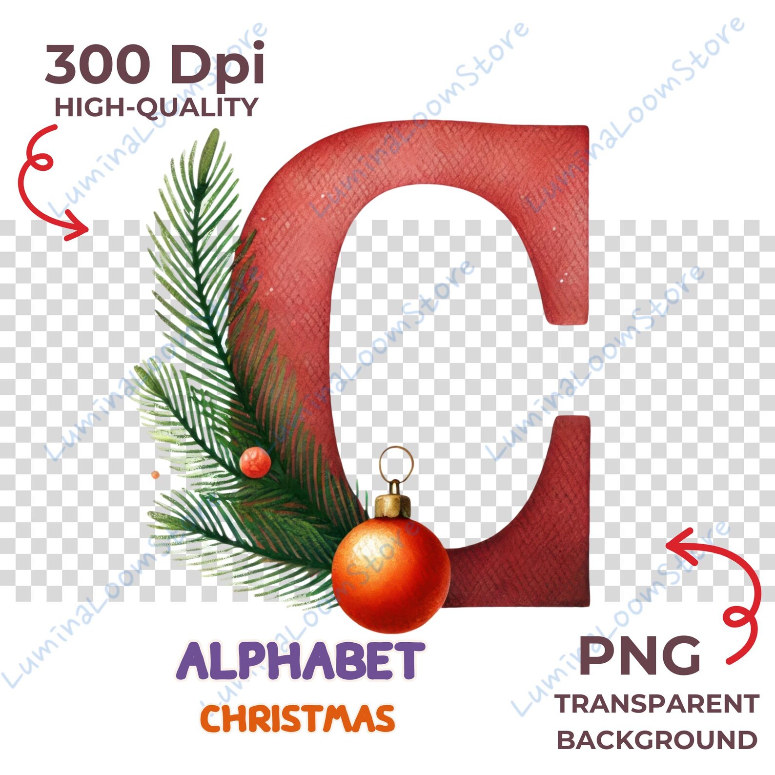 Christmas Watercolor Alphabet Clipart: Festive Red Letters & Numbers ...