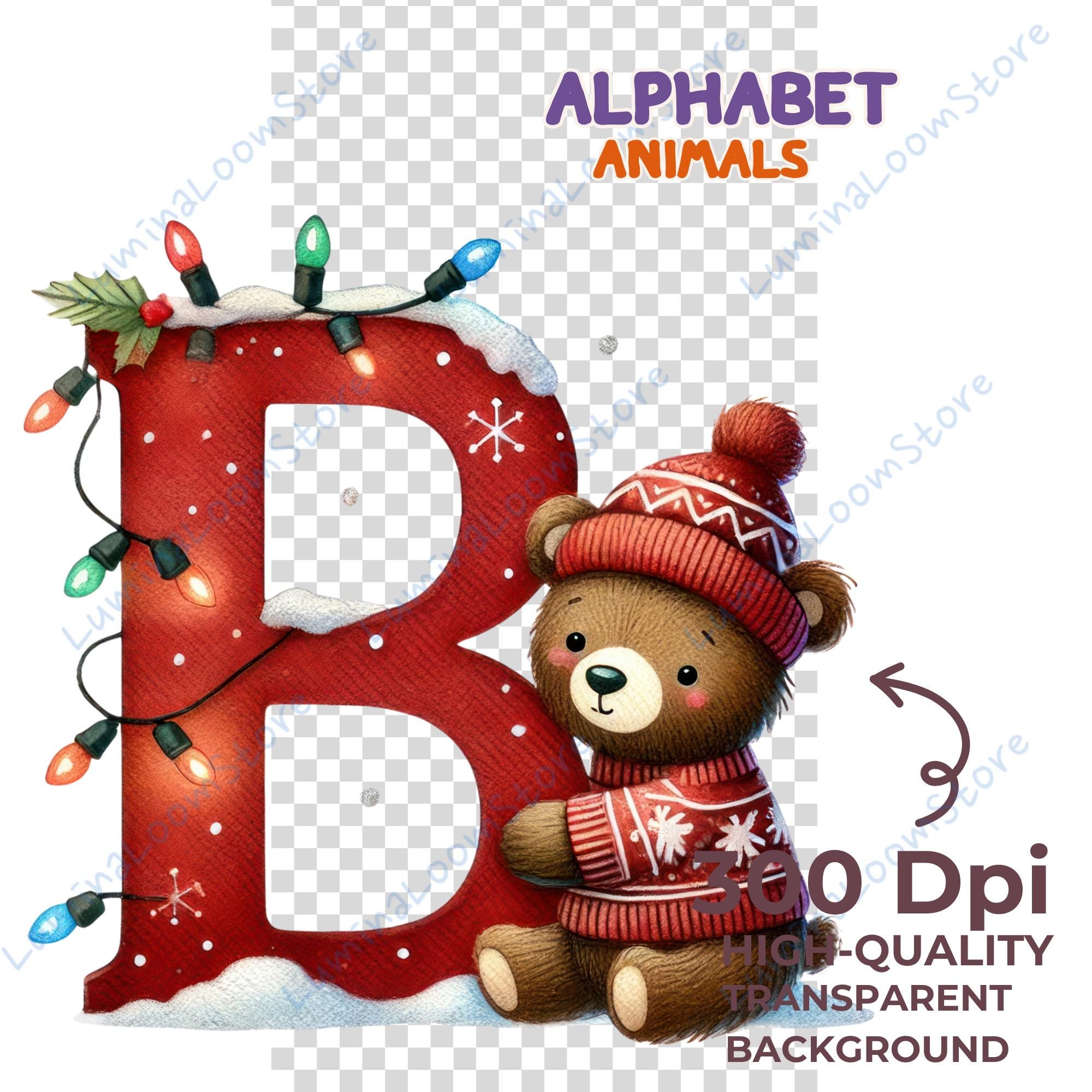 Christmas Alphabet Clipart - Watercolor Animal Letters PNG Download - Etsy