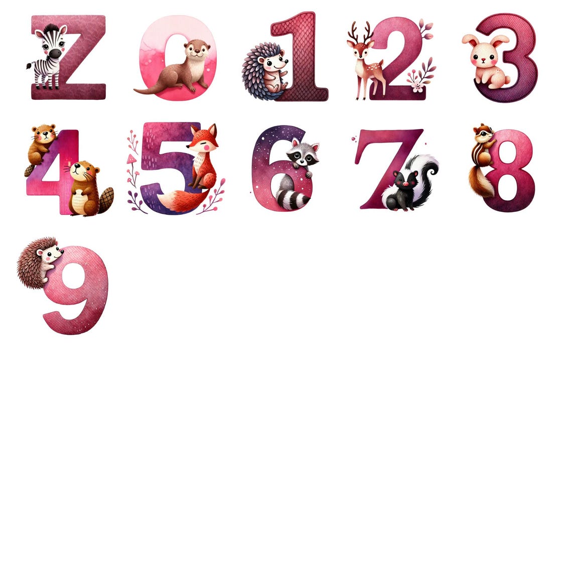 Animal Alphabet Clipart: Watercolor Woodland Letters & Numbers (PNG ...