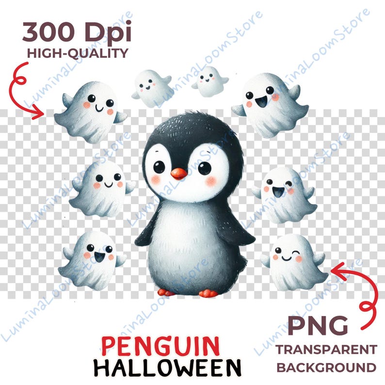 Watercolor Penguin Halloween Clipart | Penguin Halloween Clipart PNG ...