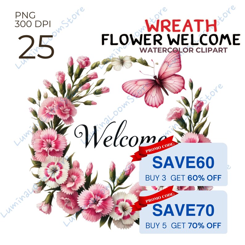 Floral Welcome Wreath Clipart Watercolor Butterfly And Flowers PNG floral-welcome-wreath-clipart-watercolor-butterfly-and-flowers-png