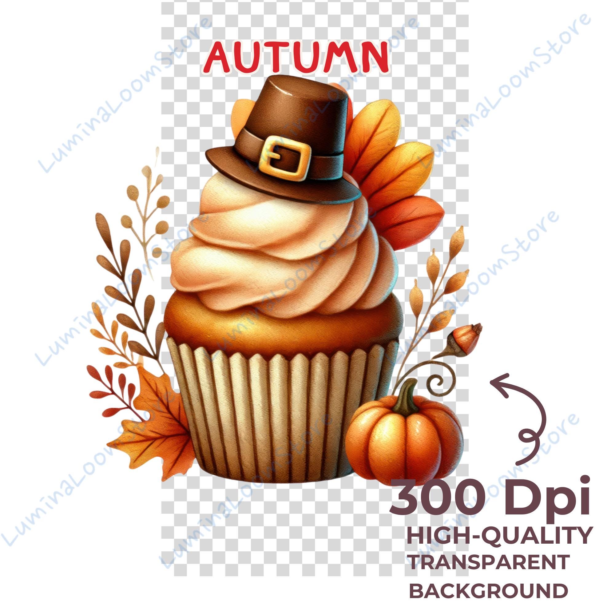 Thanksgiving Cupcake Clipart - Fall Watercolor PNG Files for Crafts ...
