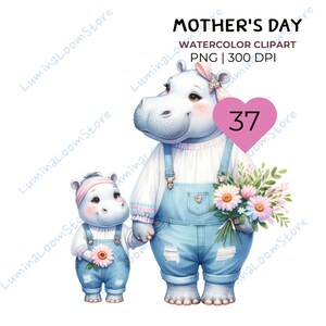 Mother and Baby Hippo Watercolor Clipart Set - Digital PNG Images for ...