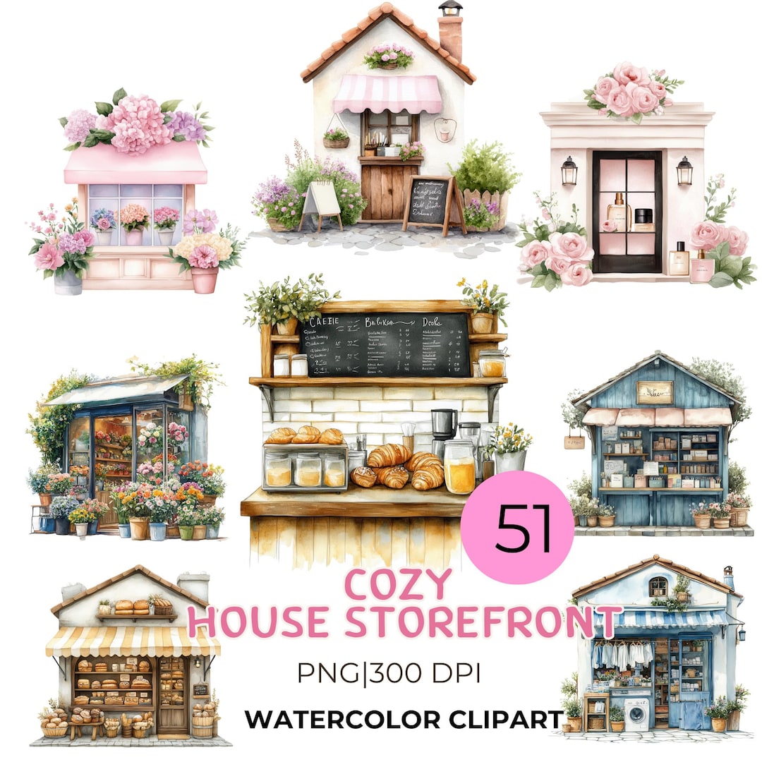 Whimsical Watercolor Storefront Clipart Bundle for Small Business ...