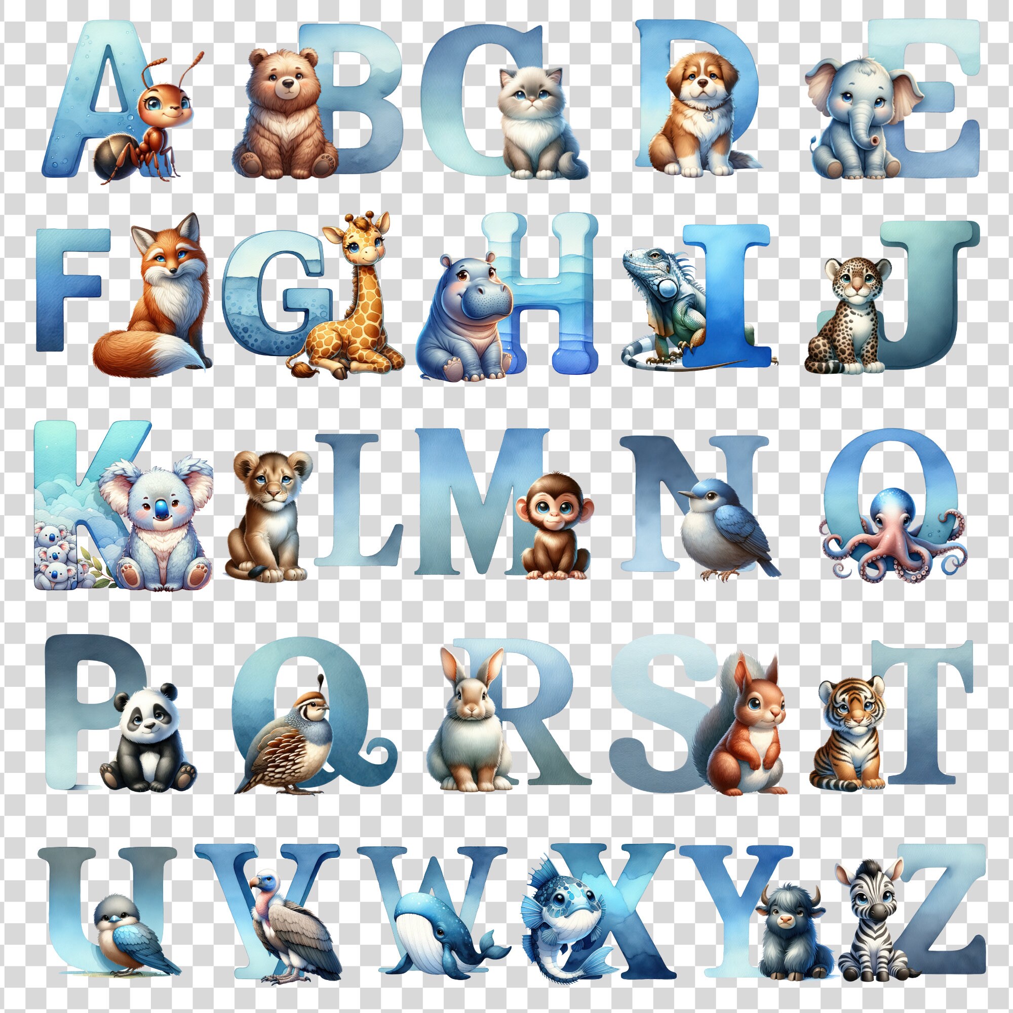 Animal Alphabet Clipart Bundle: Nursery Art PNG (digital Download) - Etsy