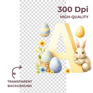 Easter Watercolor Alphabet & Numbers Clipart Set - 36 PNG Files With ...