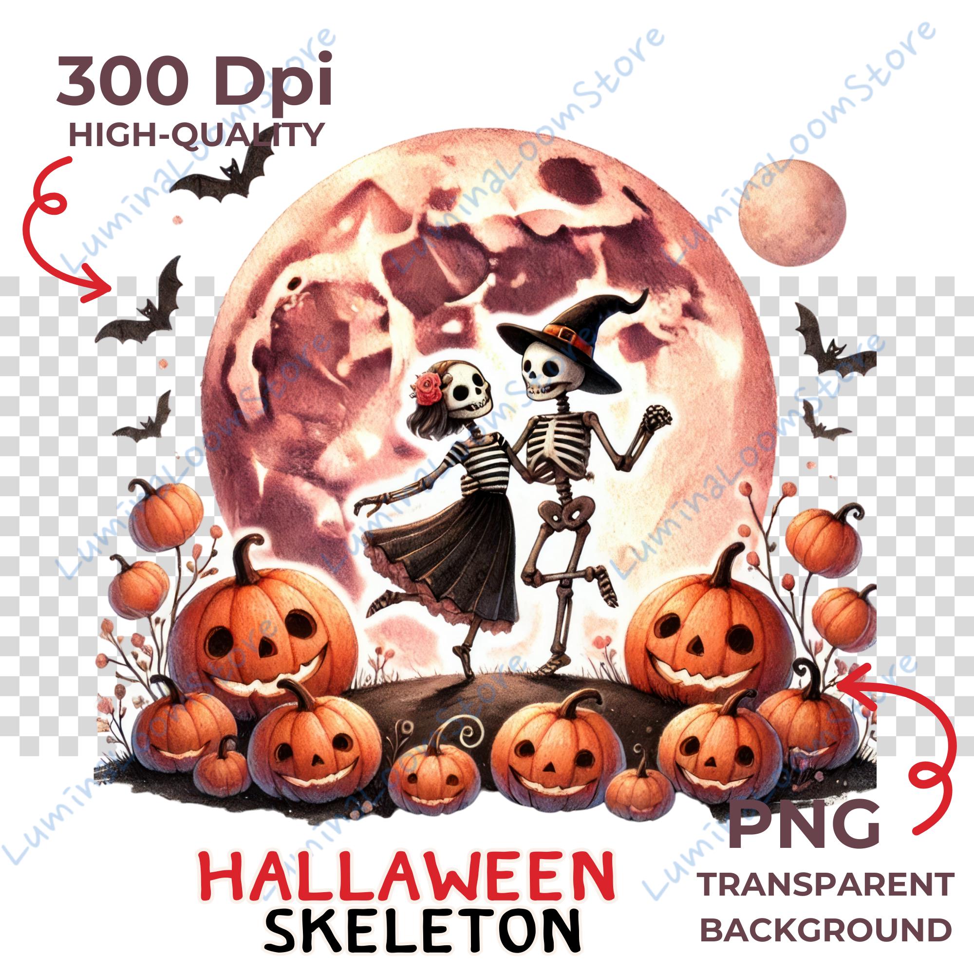 Halloween Skeleton Couple Clipart | Cute Watercolor Skeleton Art ...
