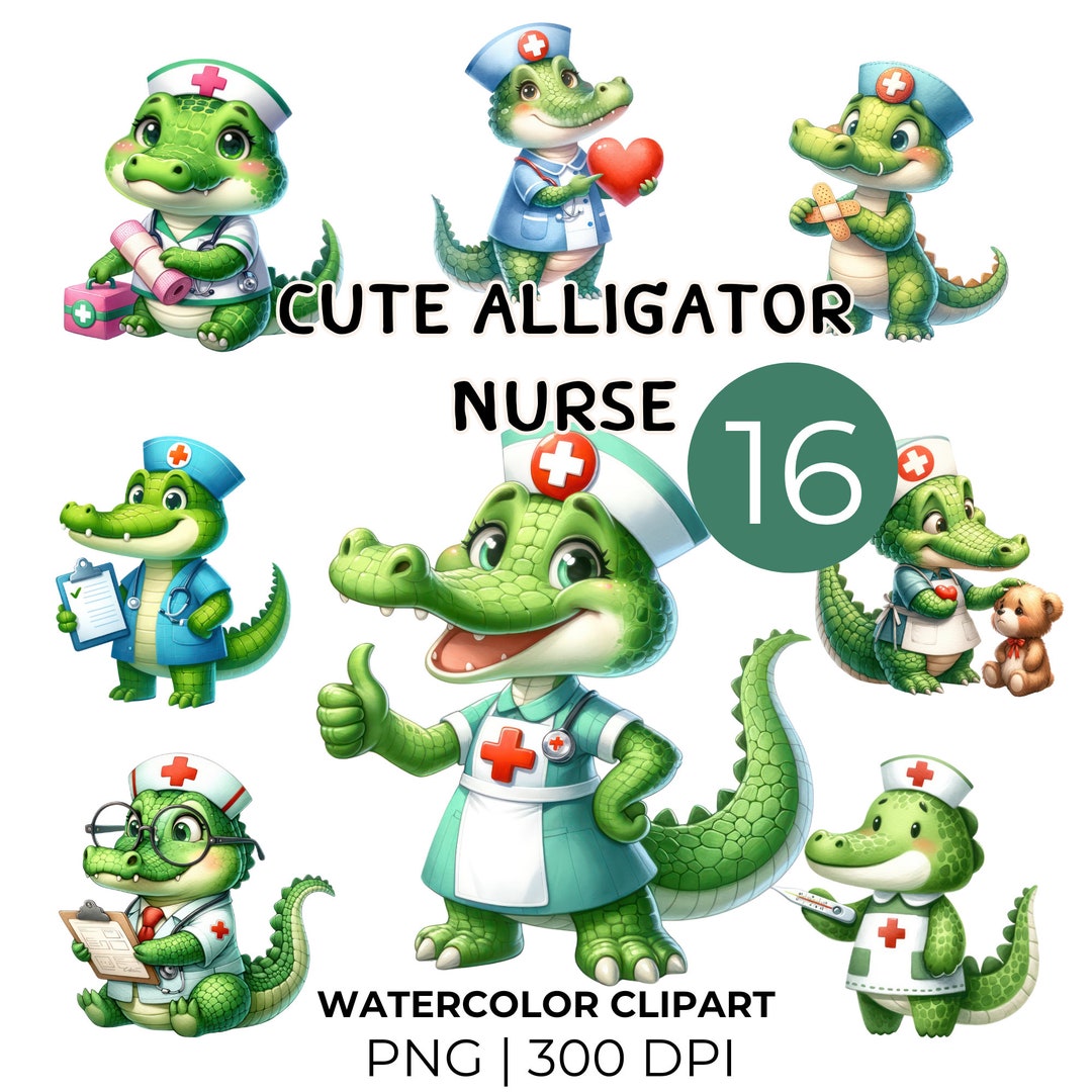 Nurse Alligator Watercolor Clipart: 16 PNG Images (digital Download) - Etsy