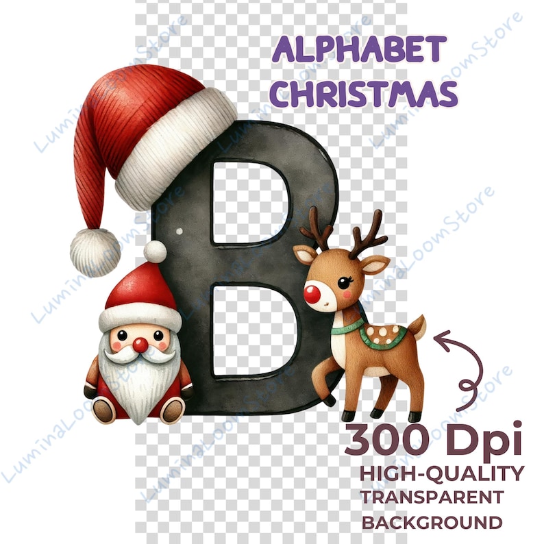 Christmas Alphabet Clipart, 36 PNG Letters & Numbers, Holiday Santa Hat ...