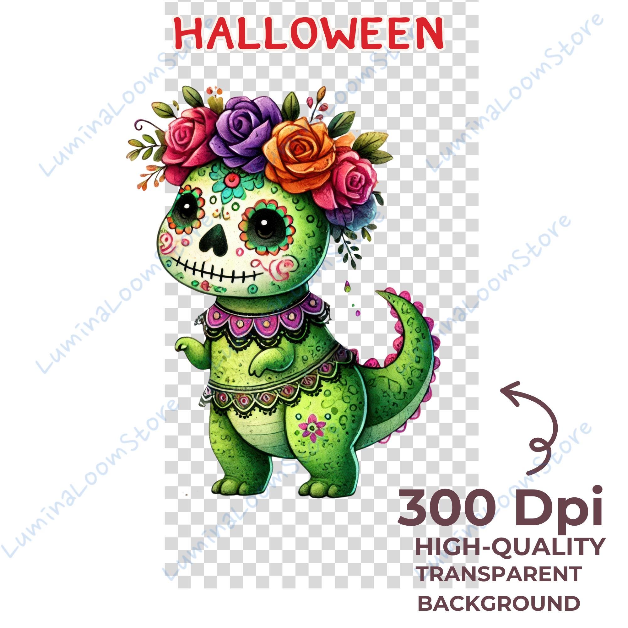 Halloween Dino Clipart PNG, Cute Dinosaur Digital Download, Watercolor ...