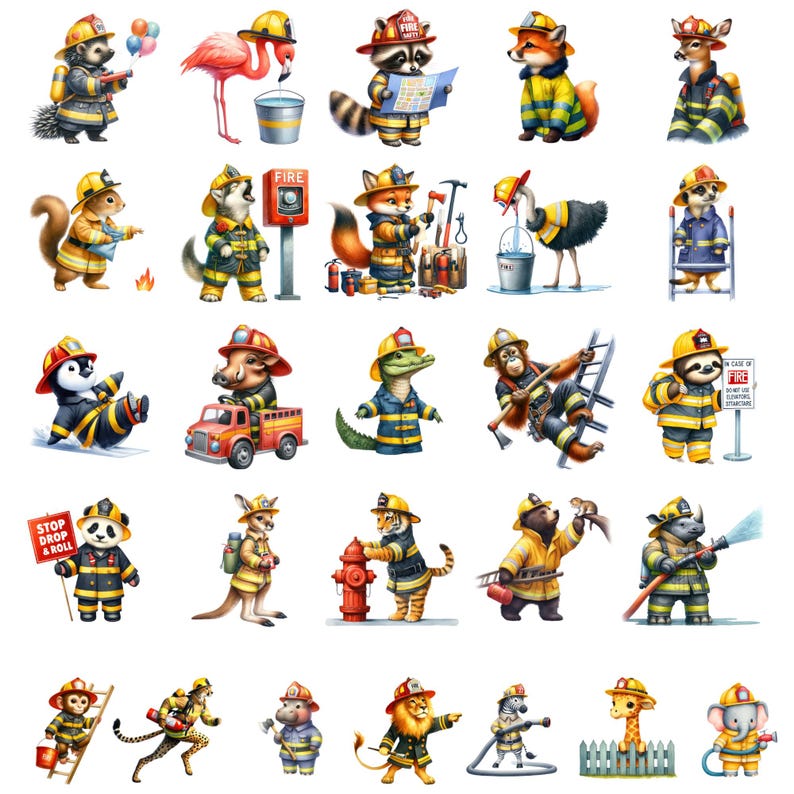Firefighter Animal Clipart | Watercolor Firefighter PNG | Kids Fire ...