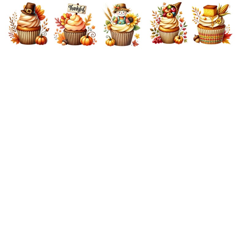 Thanksgiving Cupcake Clipart - Fall Watercolor PNG Files for Crafts ...