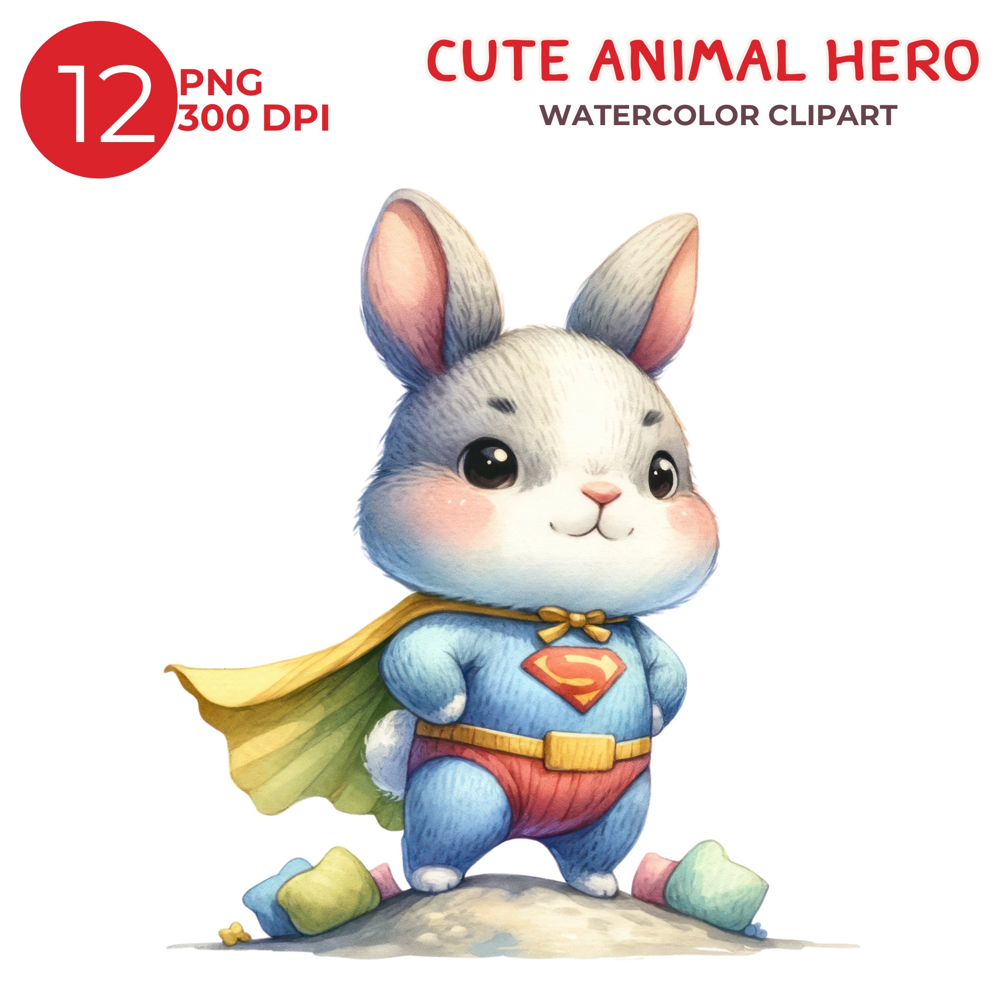 Superhero Animal Clipart - Watercolor Heroic Animals PNG - Kids Party ...