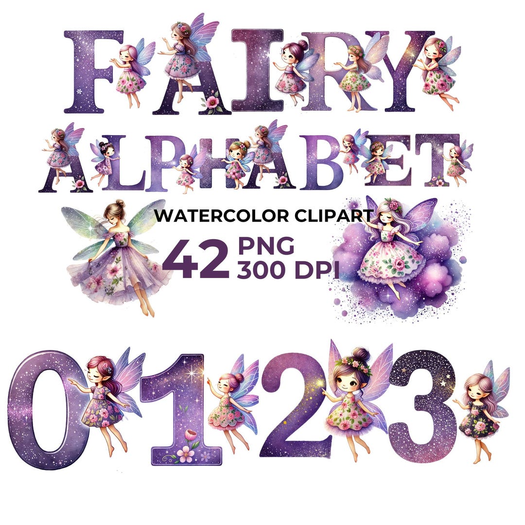 Fairy Alphabet Watercolor Clipart: Enchanted Letters & Numbers (digital ...