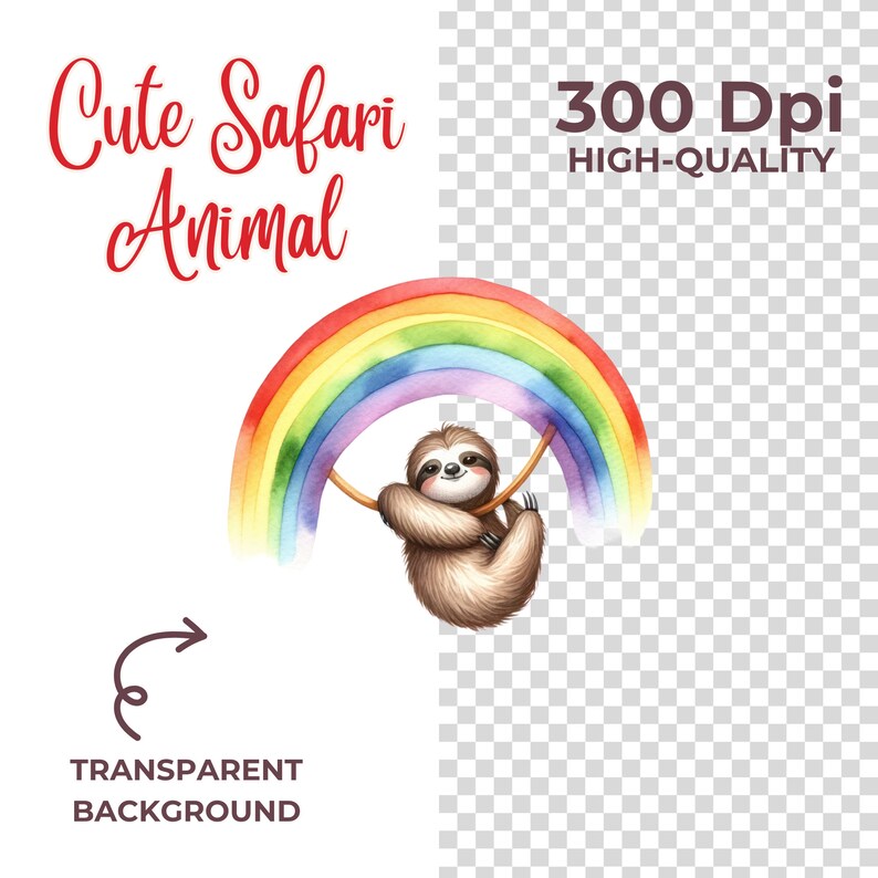 Watercolor Safari Animals Clipart Cute Forest Creatures PNG Files, 300 ...