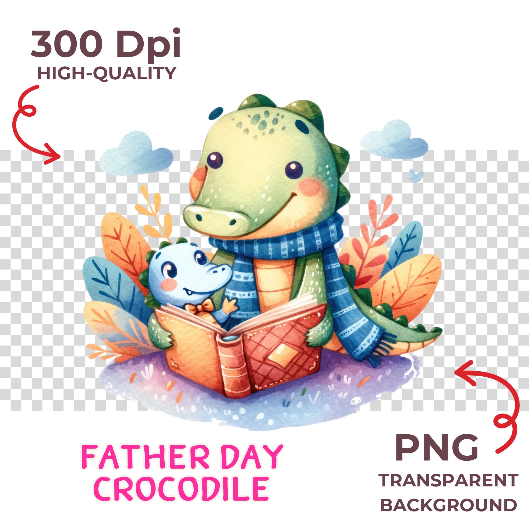 Father's Day Crocodile Clipart Set - Watercolor Dad and Baby Crocodile ...