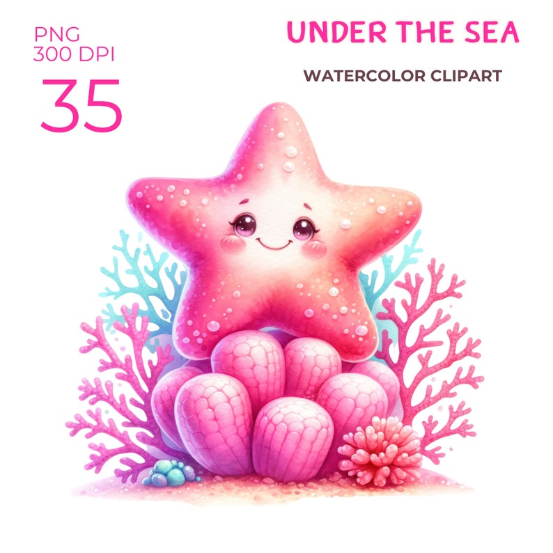 Watercolor Ocean Friends Clipart: 35 Marine Life Pngs (digital Download ...