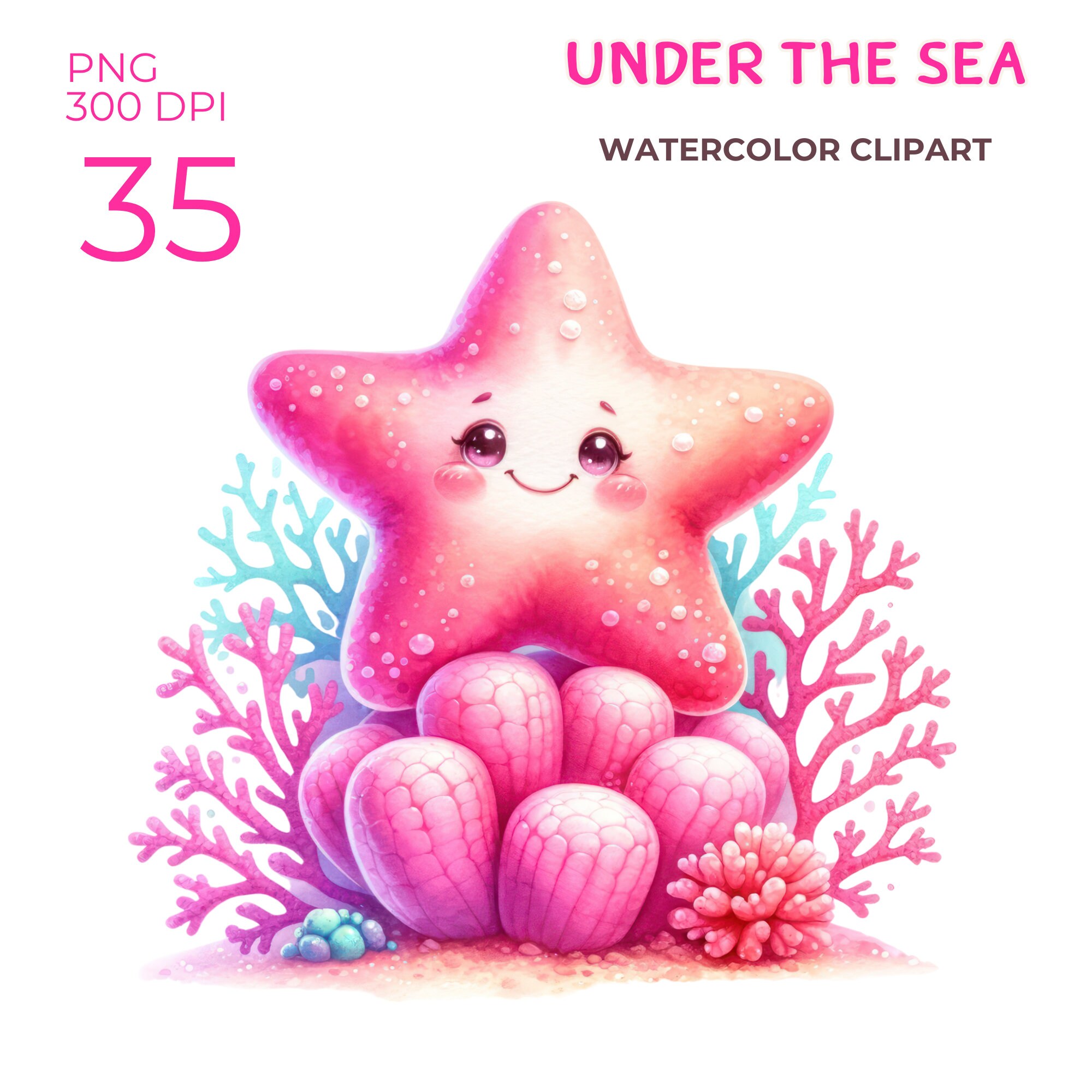 Ocean Friends Clipart Collection 35 Watercolor Marine Life Pngs for ...