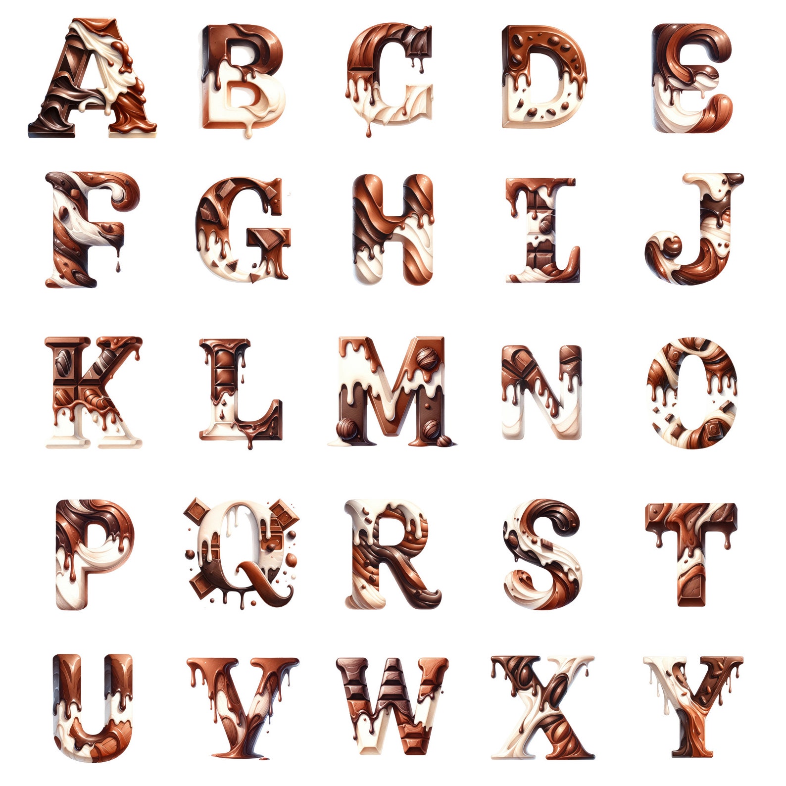 Chocolate Lettering Clipart - Sweet Alphabet & Numbers Watercolor Set ...
