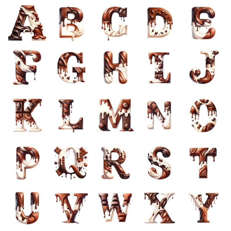 Chocolate Lettering Clipart - Sweet Alphabet & Numbers Watercolor Set ...