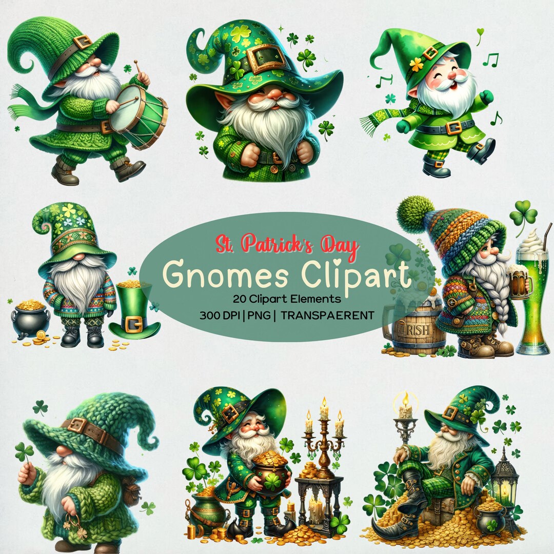 Watercolor Irish Charm Gnome Clipart - St. Patrick's Day PNG Collection ...