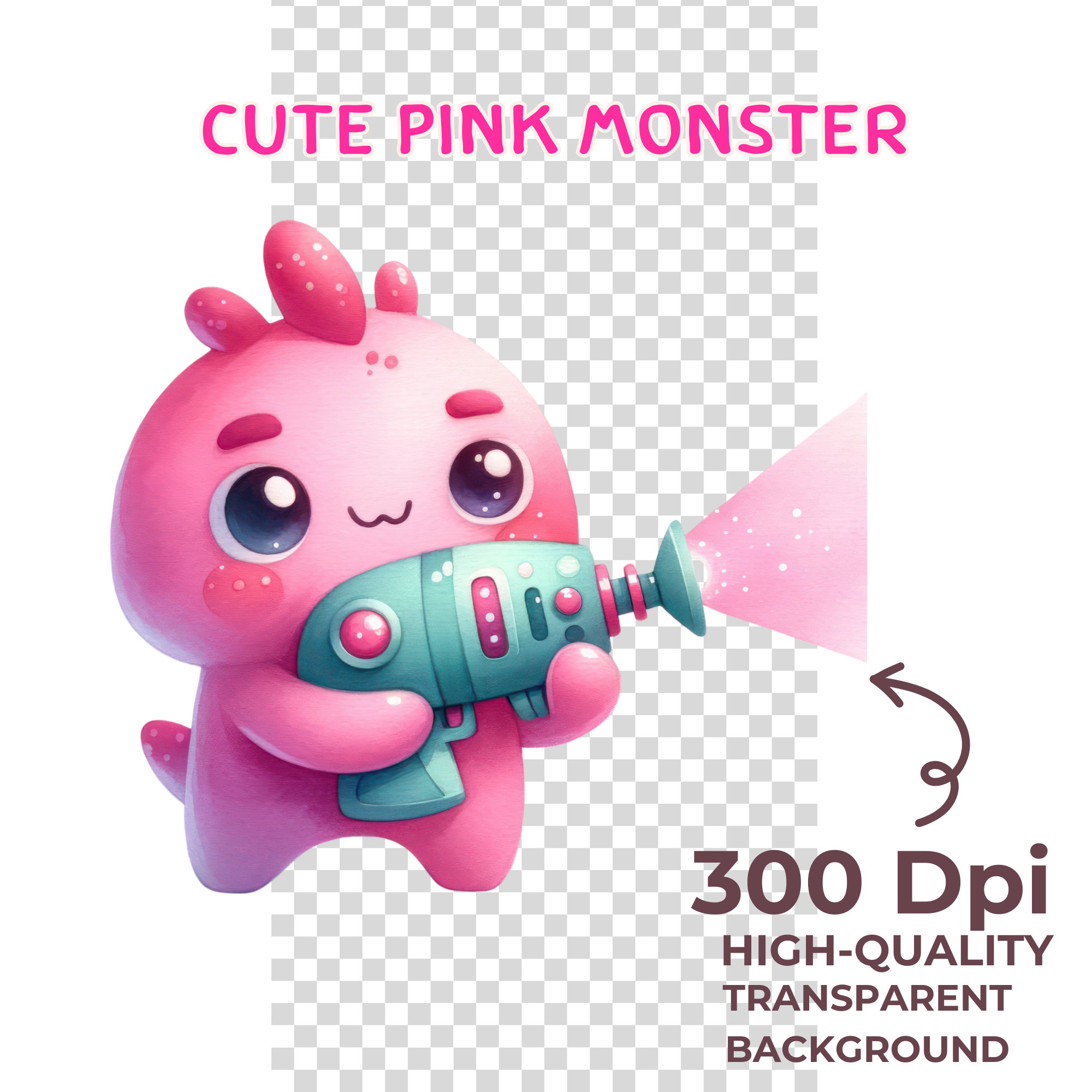 Cute Pink Monsters Watercolor Clipart 26 PNG Transparent Images Kids ...