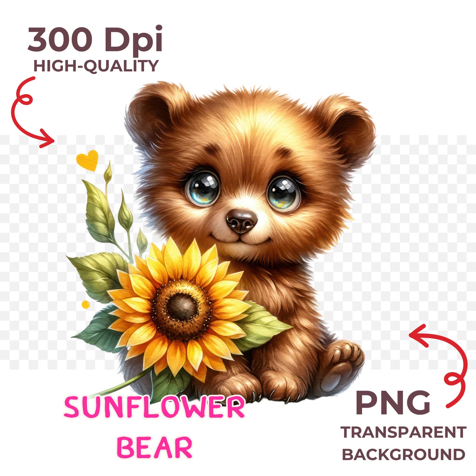 Sunflower Bear Clipart, Watercolor Sunflower Bear, Sunflowers, Teddy ...