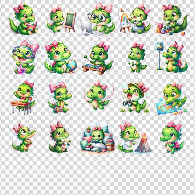 Schooltime Crocodile Clipart - Playful Watercolor Alligator ...