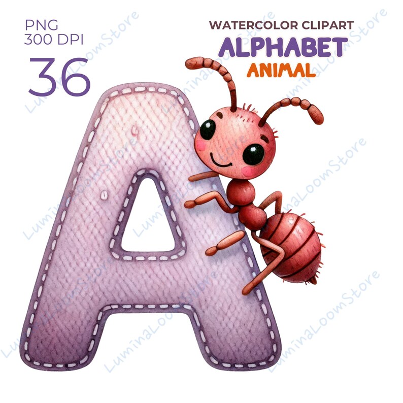 Animal Alphabet Watercolor Clipart - Cute Animal Letters & Numbers PNG ...