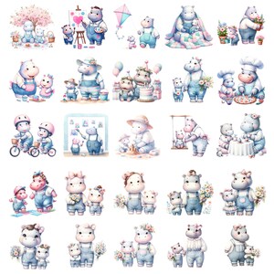 Mother and Baby Hippo Watercolor Clipart Set - Digital PNG Images for ...