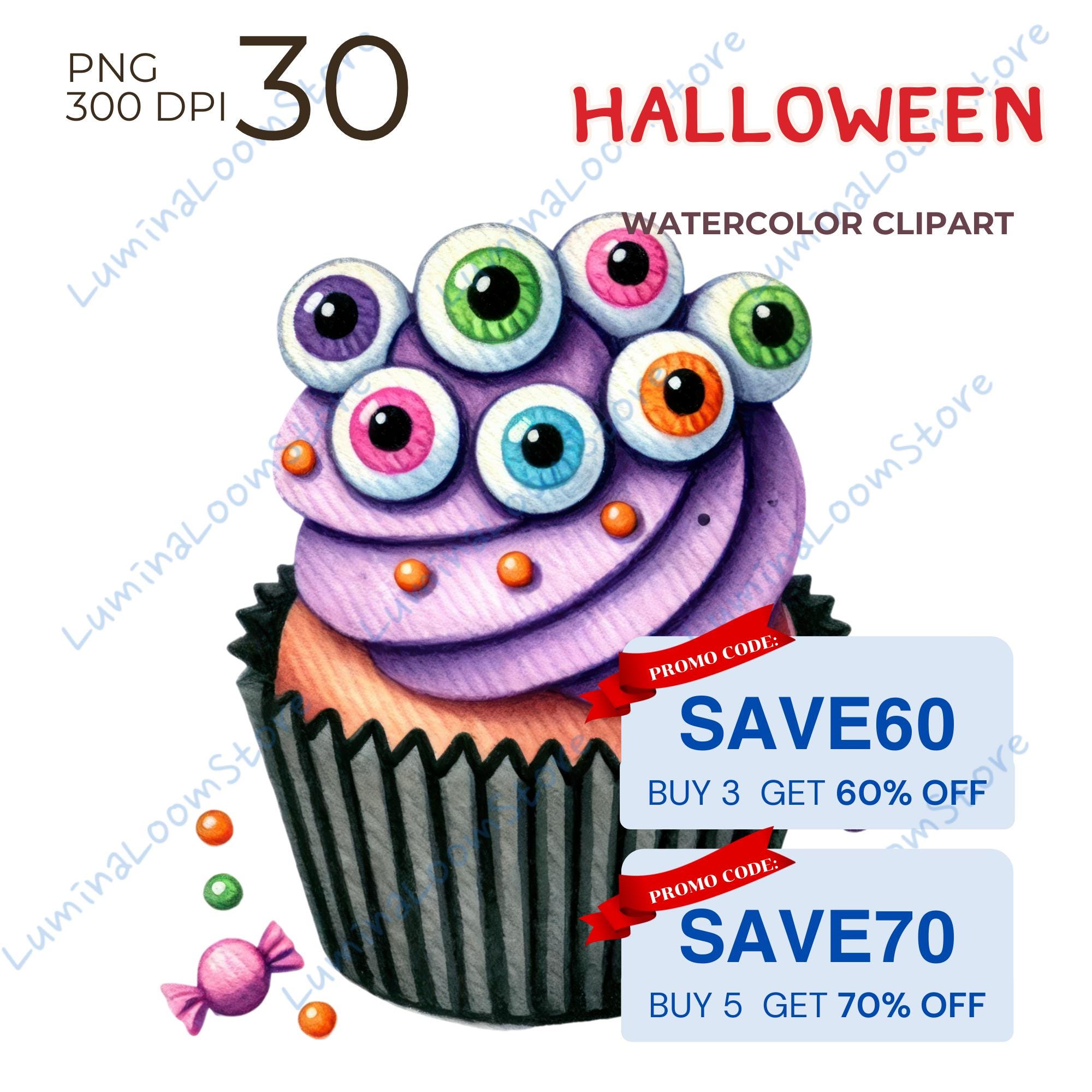 Halloween Cupcake Clipart: Watercolor PNG Set (digital Download) - Etsy