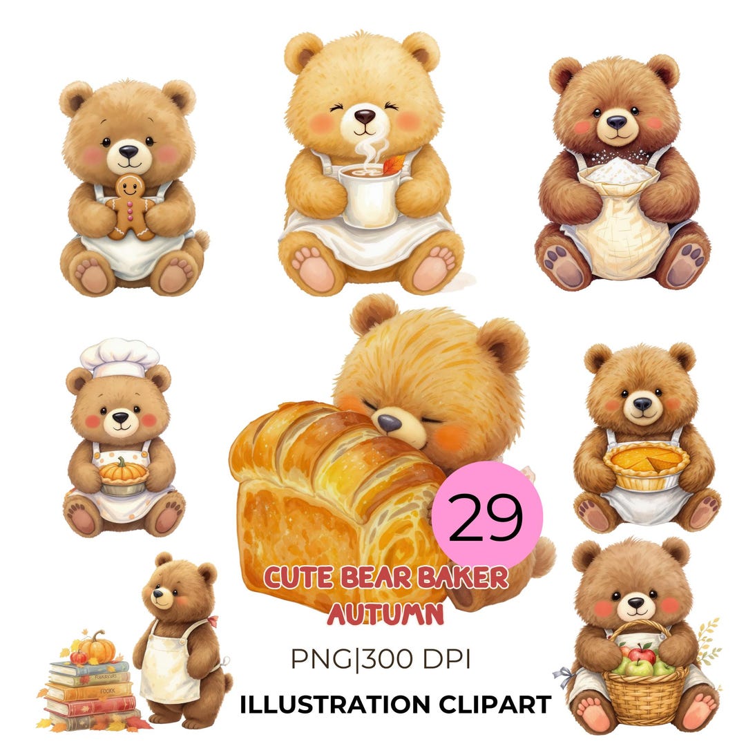 Cute Bear Baker Autumn Clipart Bundle – Fall Baking Animal ...