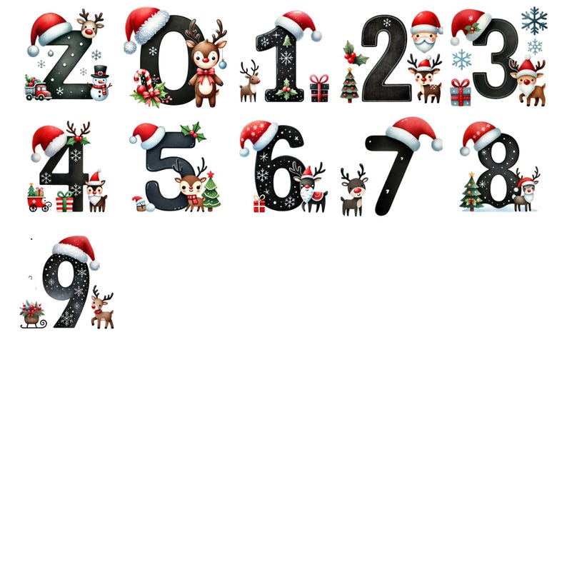 Christmas Alphabet Clipart, 36 PNG Letters & Numbers, Holiday Santa Hat ...