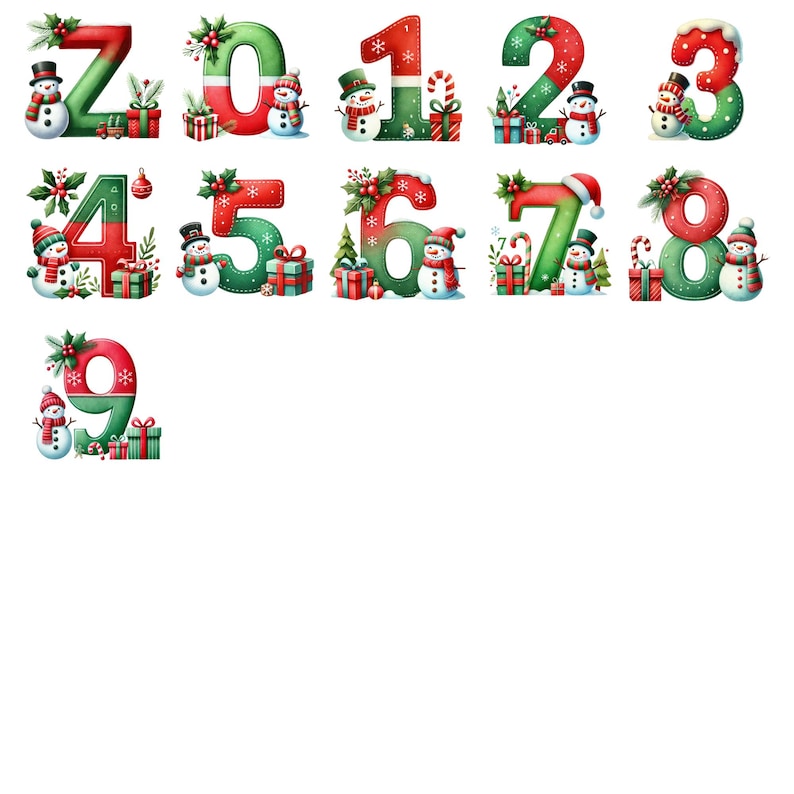 Christmas Alphabet Clipart | 36 PNG Watercolor Letters-numbers ...