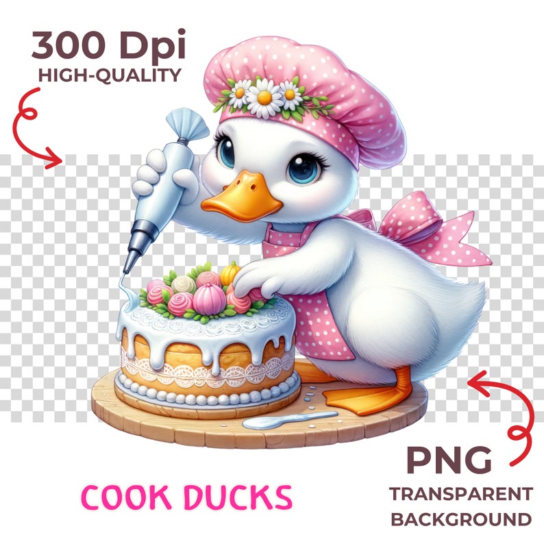 Baker Ducklings Watercolor Clipart Cute Cooking Ducks Digital Images ...