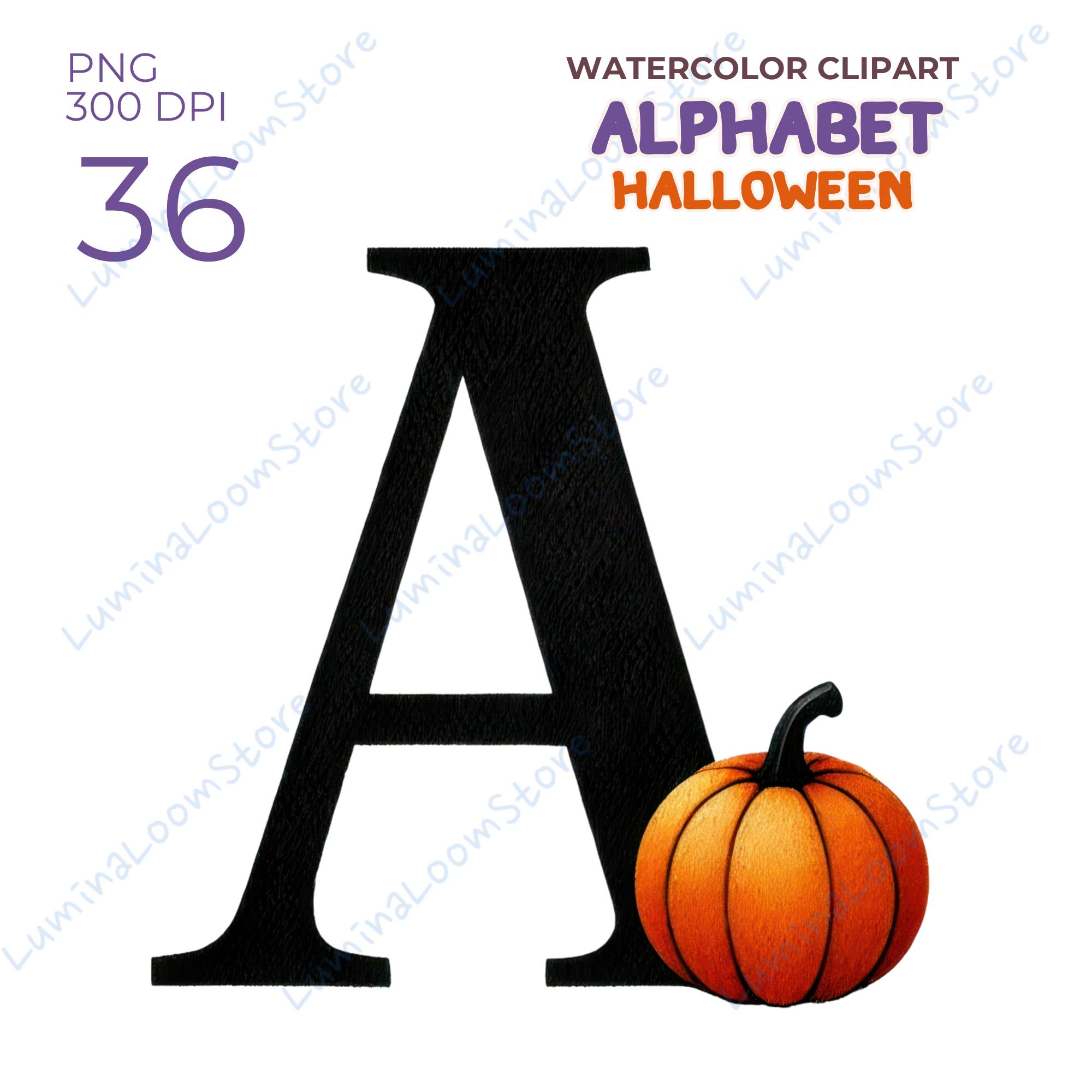 Halloween Alphabet Clipart, Watercolor Letters & Numbers Png,halloween ...