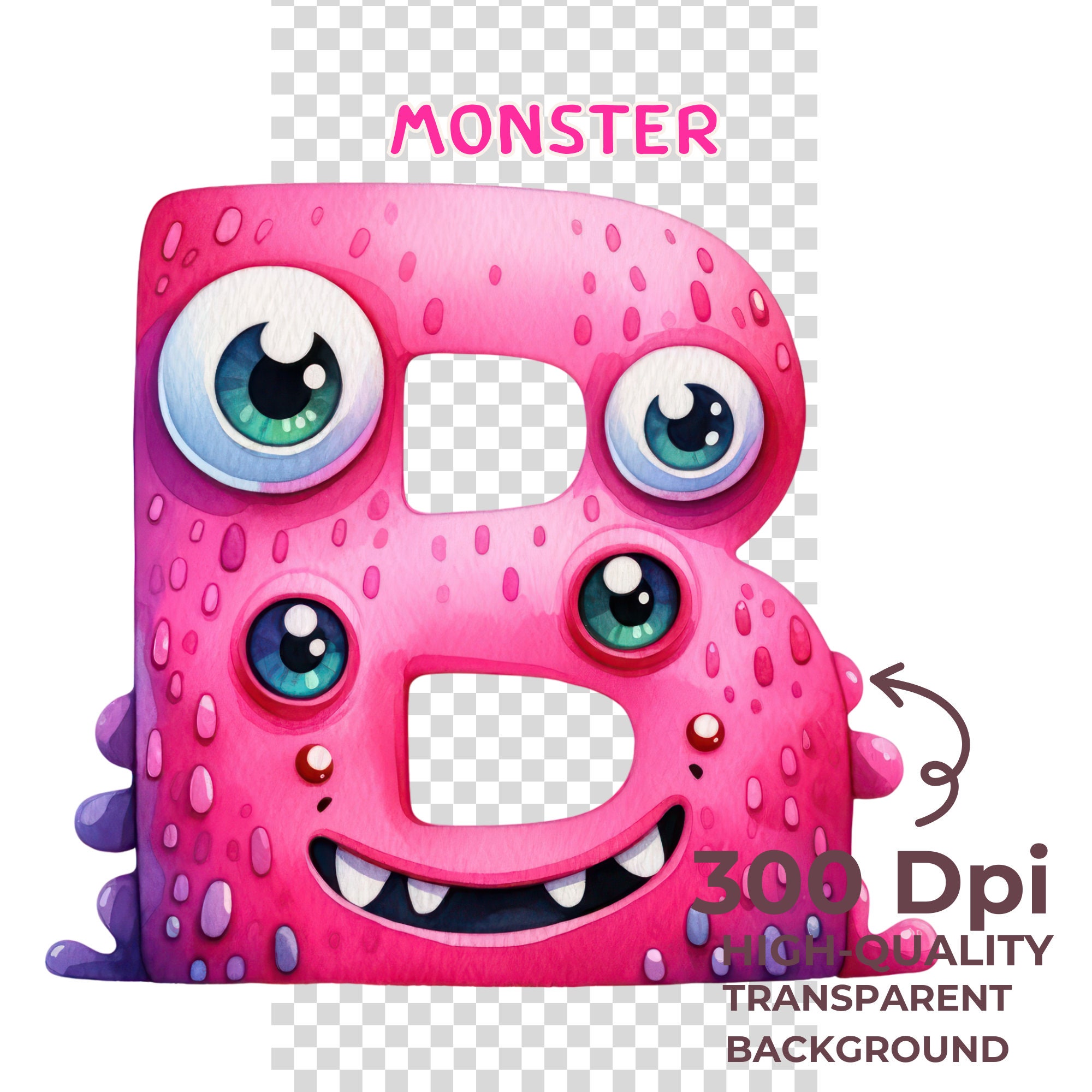 Cute Monster Lettering Clipart Alphabet & Numbers Watercolor Set for ...