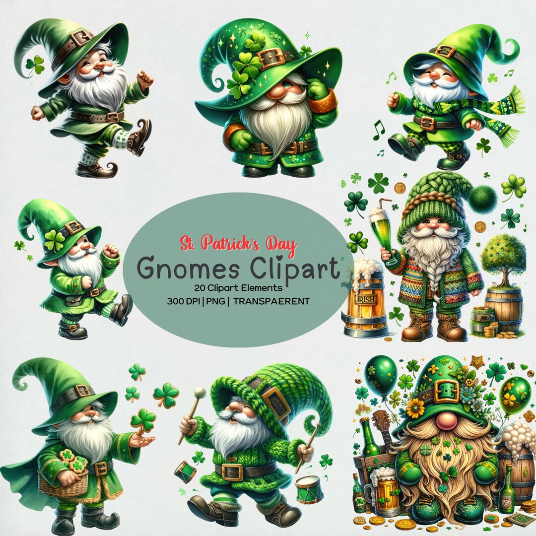 Watercolor St. Patrick's Day Gnomes Clipart - Festive Irish Elves PNG ...