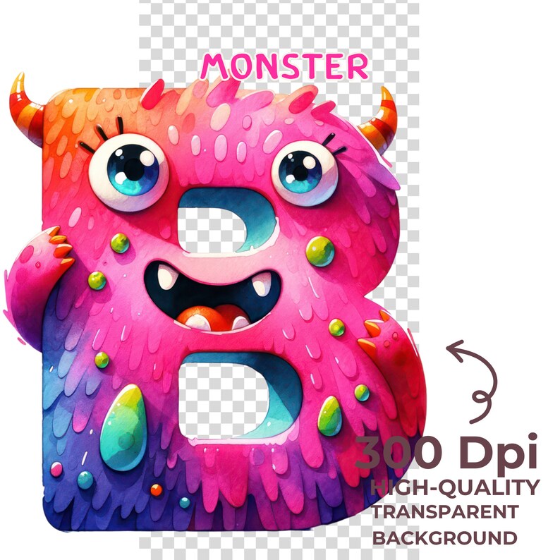 Pink Monster Lettering Clipart Alphabet & Numbers Watercolor Set for ...