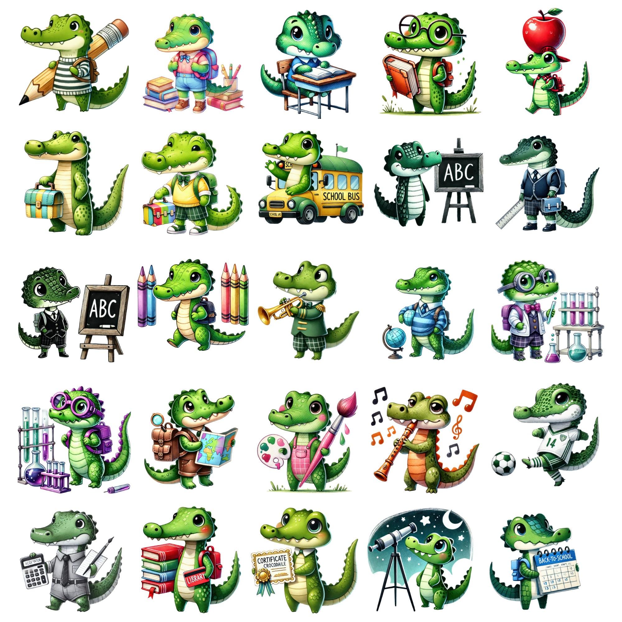 Back to School Crocodile Clipart ,cute Classroom Animal Art,teacher ...